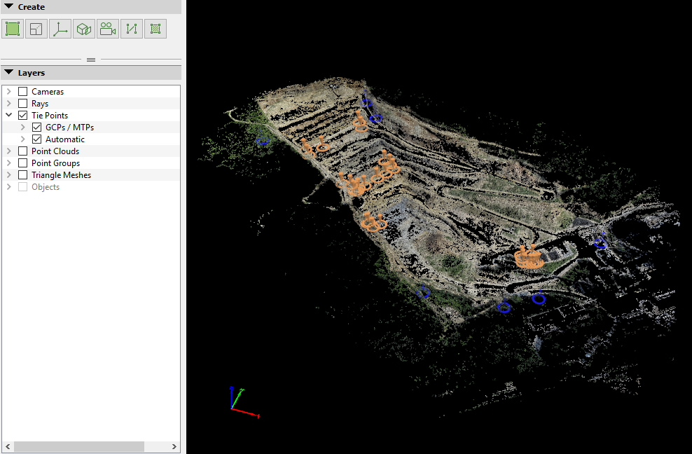 Menu View > rayCloud > Left sidebar > Layers > Tie Points - PIX4Dmapper